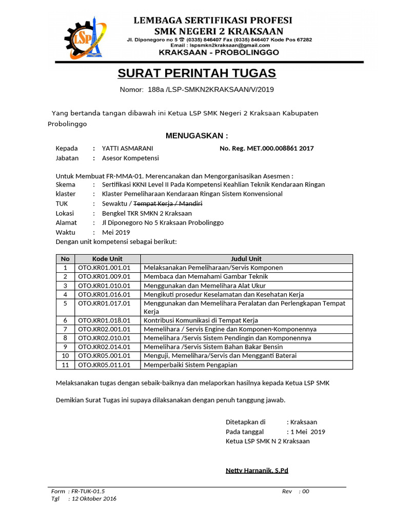 Surat Tugas MMA Klaster TKR Fix | PDF