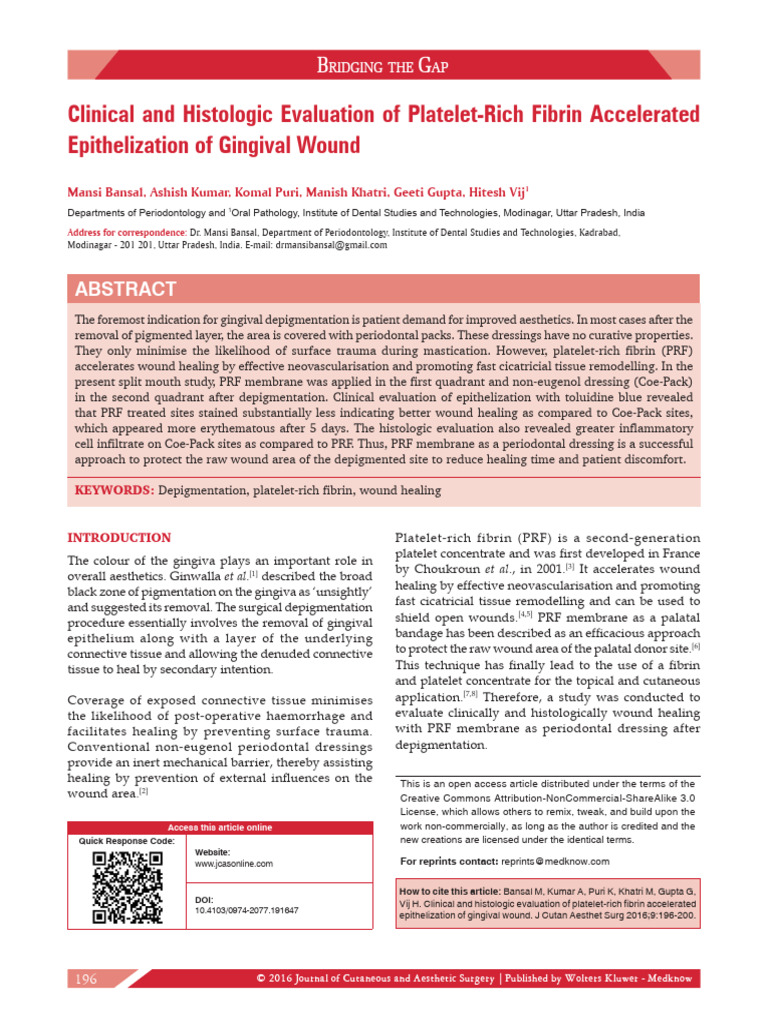 Clinical and Histologic Evaluation of Platelet-Rich Fibrin Accelerated ...