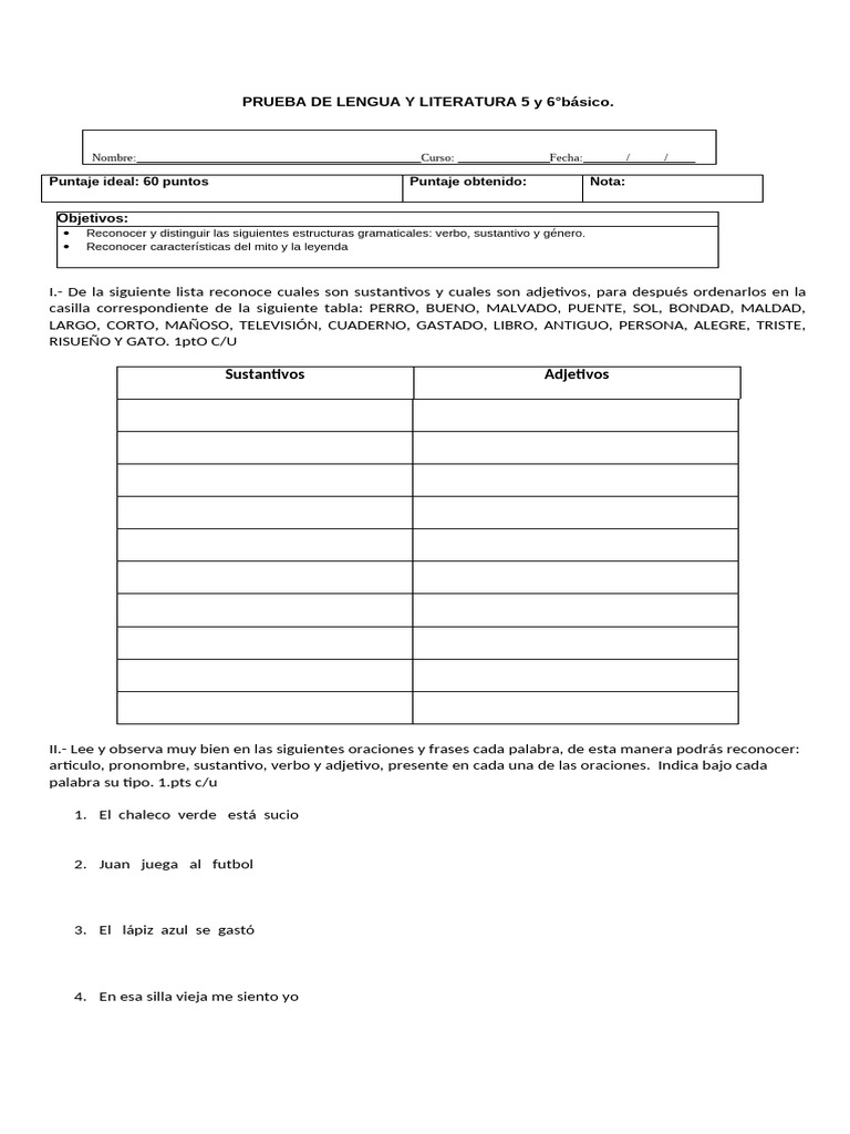 Prueba Verbos 5 y 6° 2024 | PDF