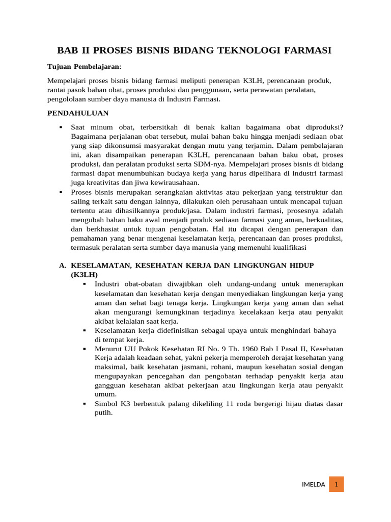 Modul Proses Bisnis Bidang Teknolgi Farmasi New | PDF