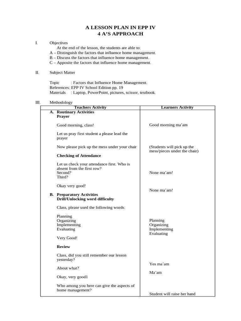 LESSON PLAN IN EPP | PDF