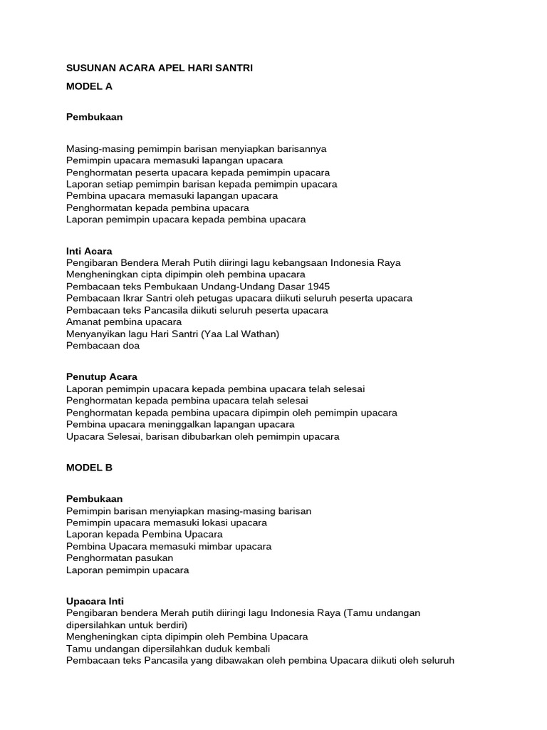 Model Susunan Acara Apel Hari Santri | PDF
