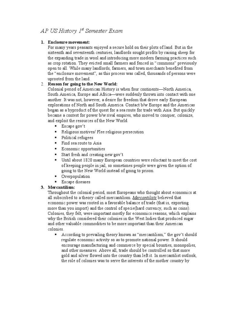 AP US History 1st Semester Exam | PDF | Puritans | Whig Party (United ...