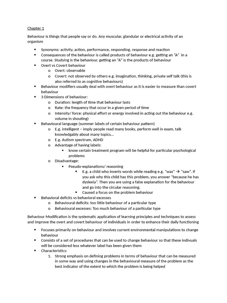 Ch1 Note for Behavior Modification text | PDF