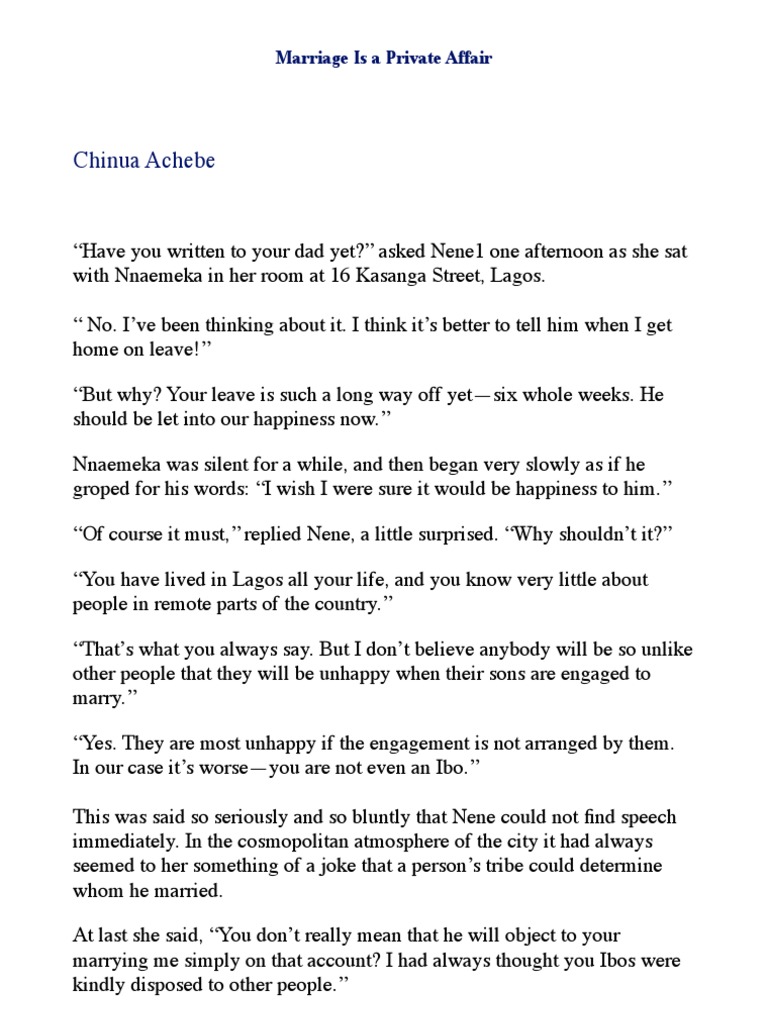 Marriage Is A Private Affair | PDF | Narration | Rain