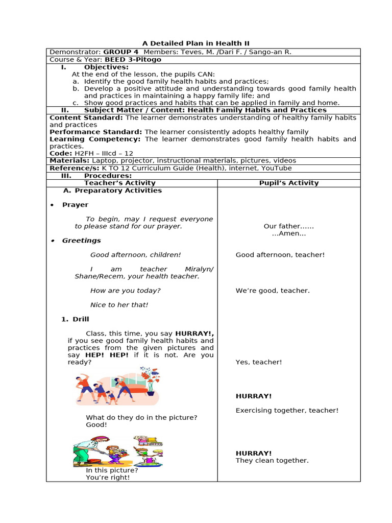 Detailed Lesson Plan For Health | PDF