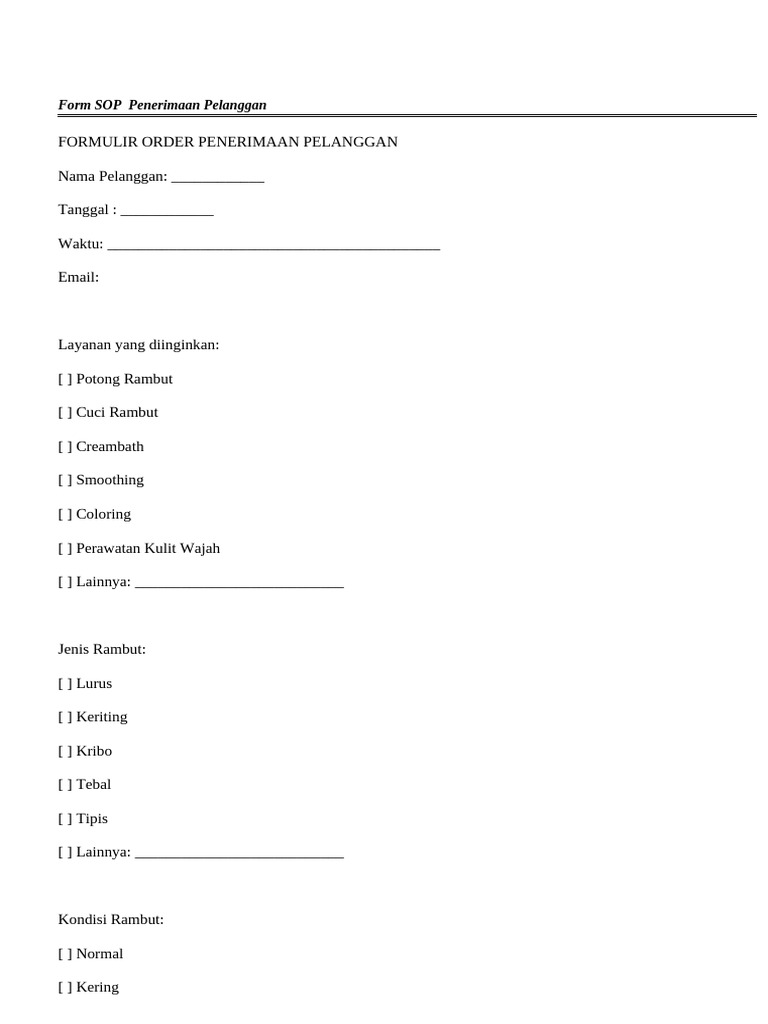 Form SOP Penerimaan Pelanggan | PDF