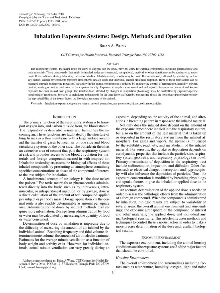 Wong 2007 Inhalation Exposure Systems Design Methods and Operation | PDF