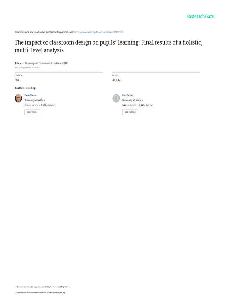 The Impact of Classroom Design On Pupils Learning | PDF
