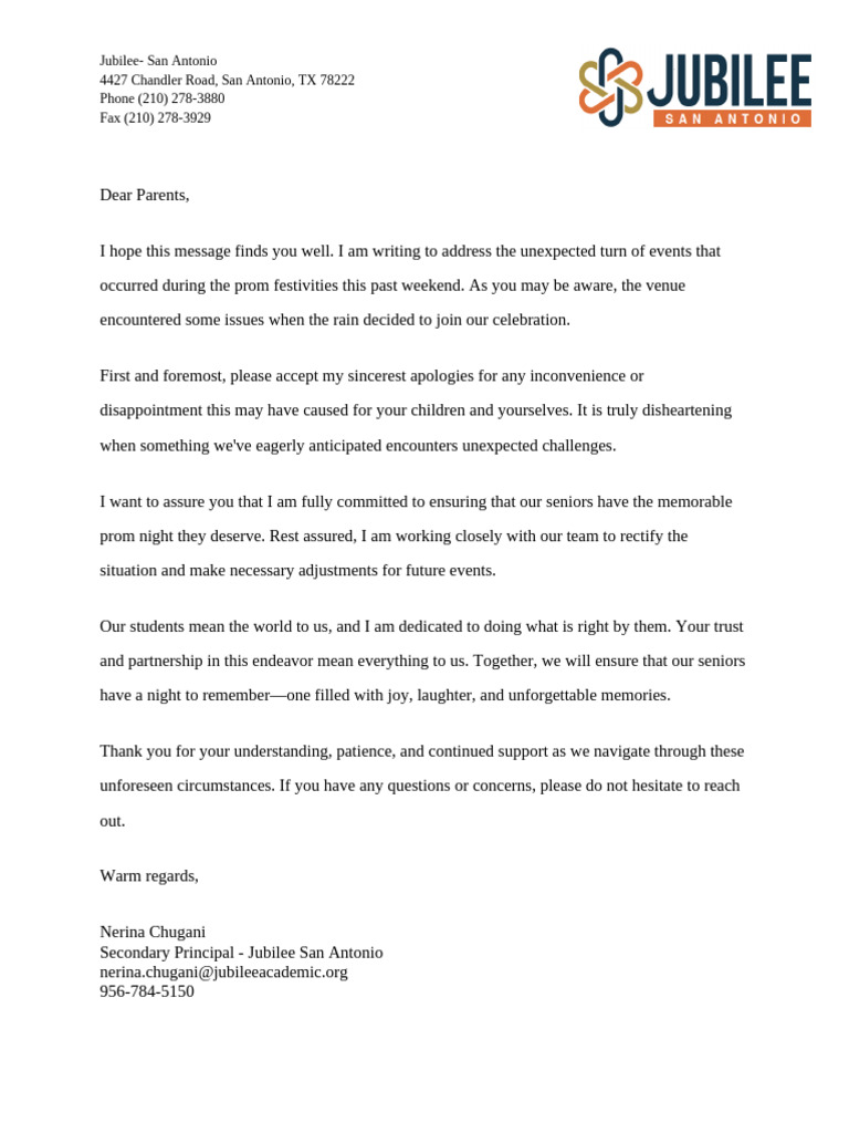 Prom Parent Letter | PDF