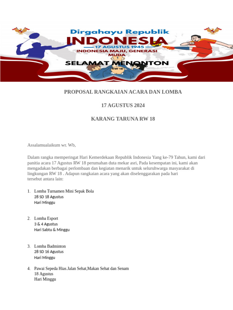 Proposal Rangkaian Acara Dan Lomba 5 | PDF