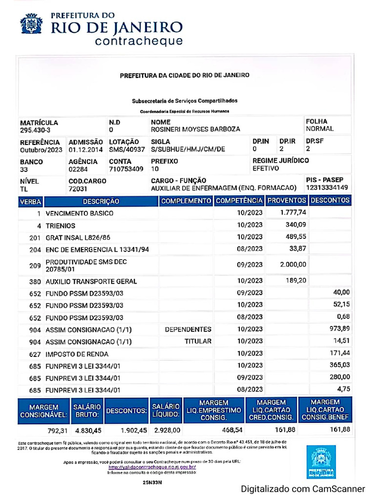Contra Cheque Outubro | PDF