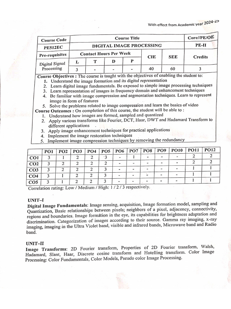 Digital Image Processing Syllabus | PDF