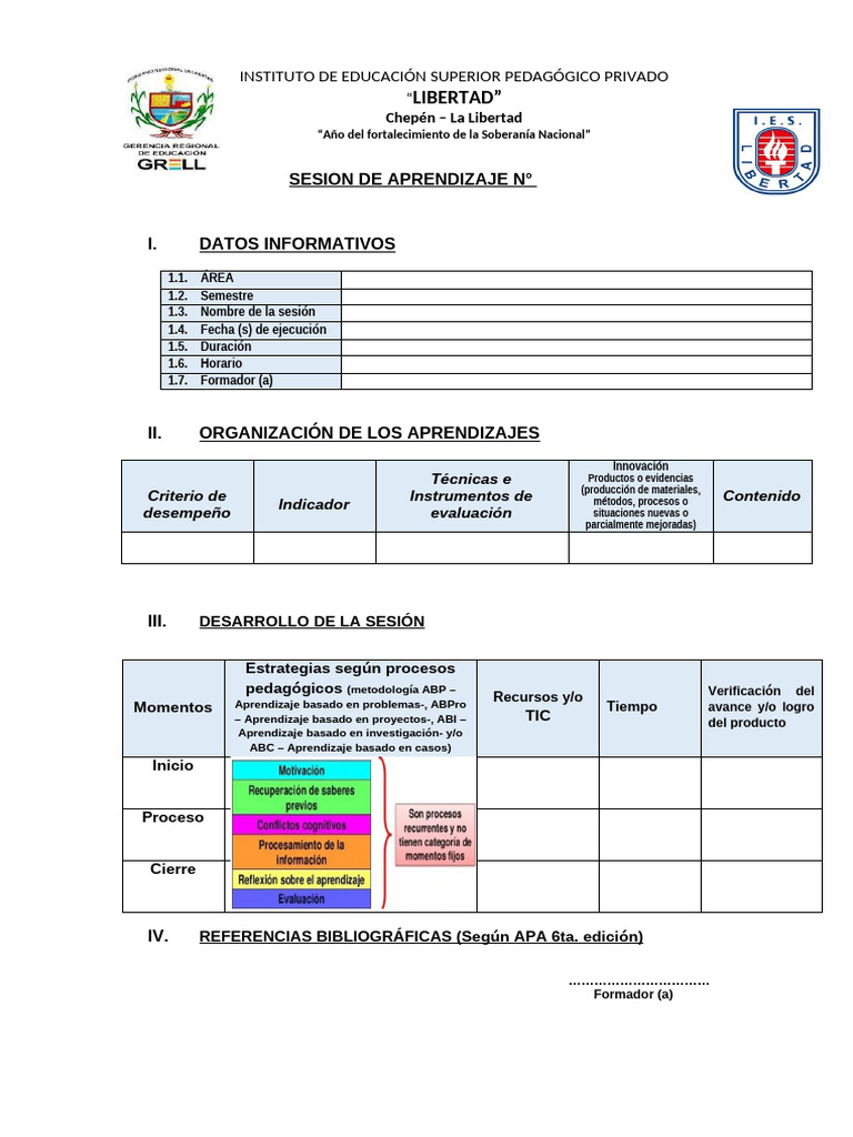Esquema de Sesion de Aprendizaje | PDF