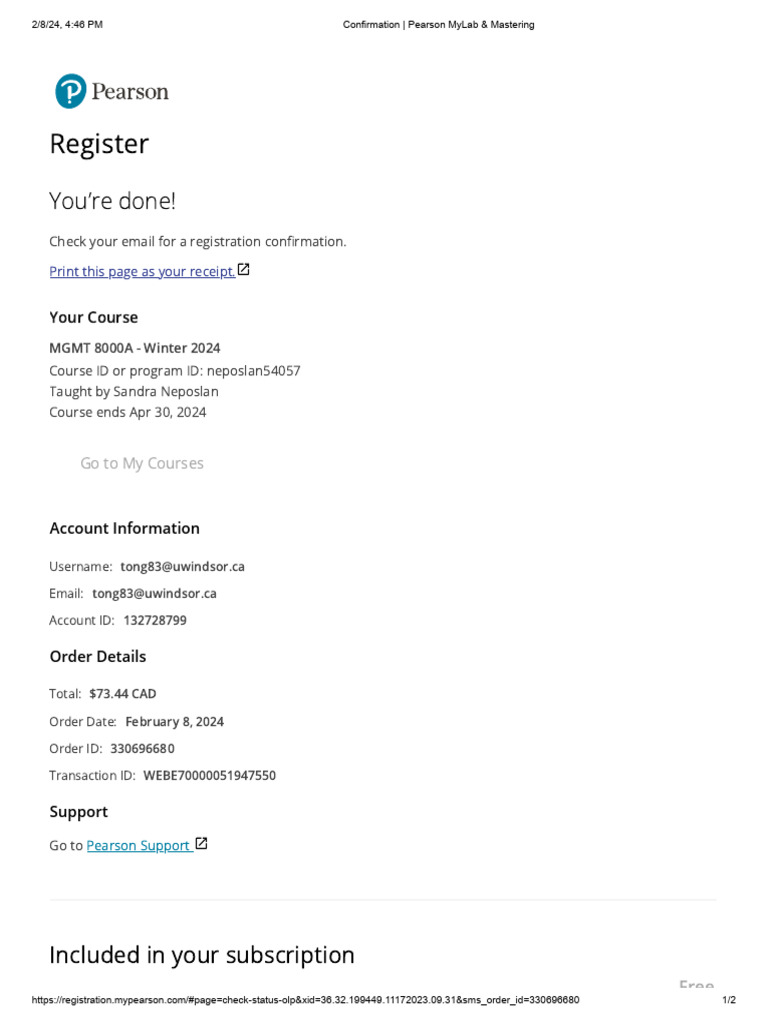 Confirmation - Pearson MyLab & Mastering | PDF