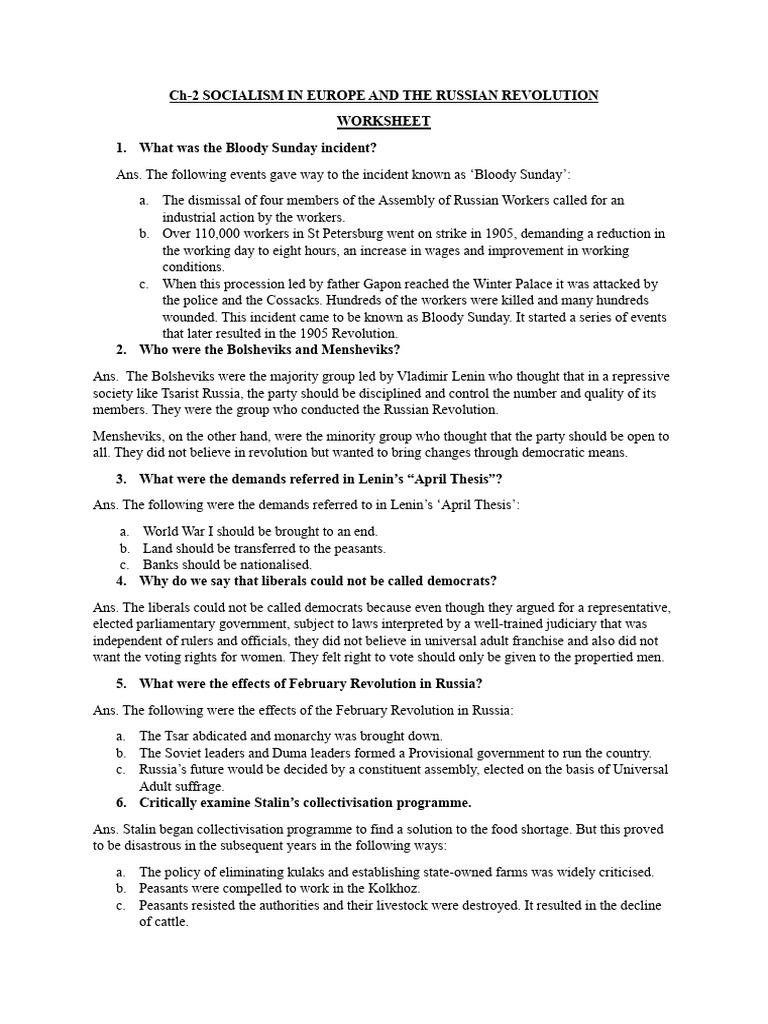 Russian Revolution Worksheet 1 | PDF