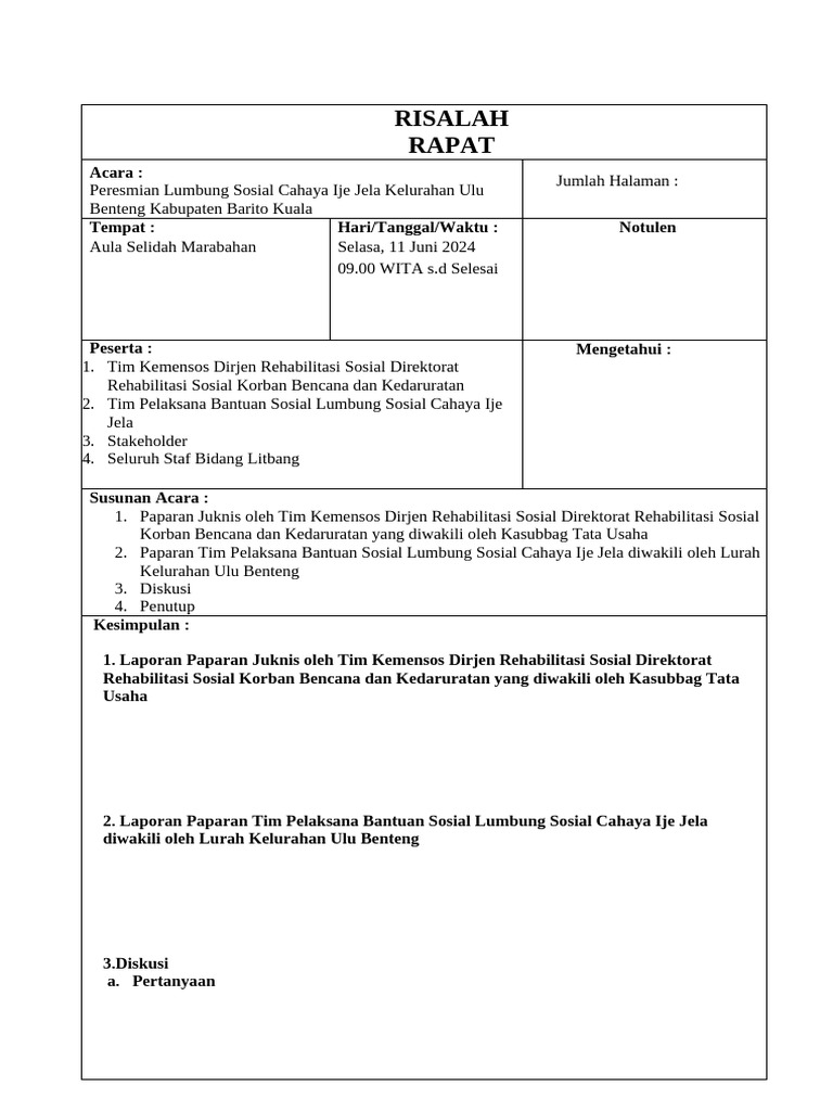 RISALAH RAPAT Lumbung Sosial | PDF