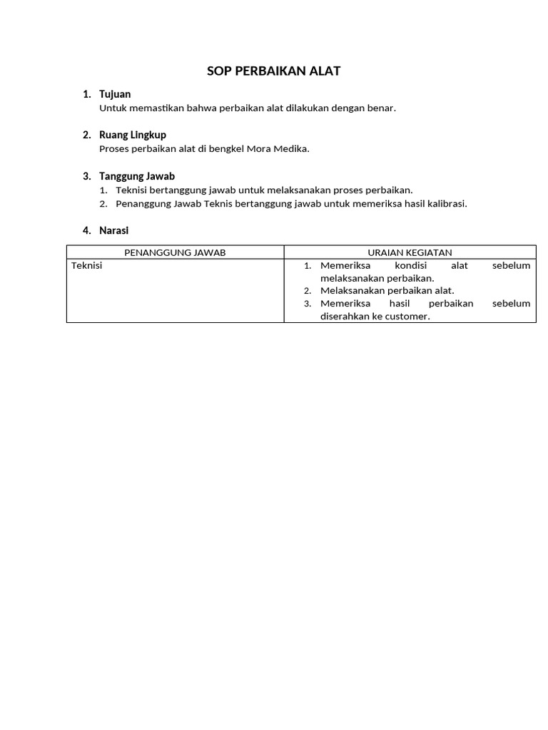 Sop Perbaikan Alat | PDF
