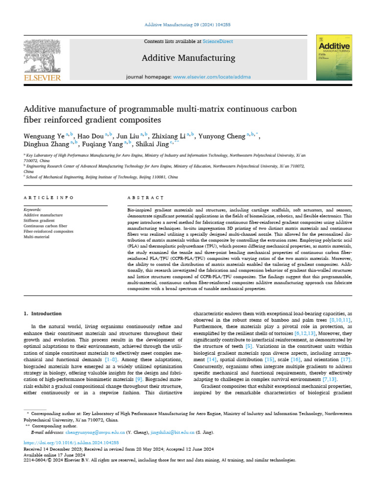 Additive Manufacture of Programmable Multi-Matrix Continuous Carbon ...