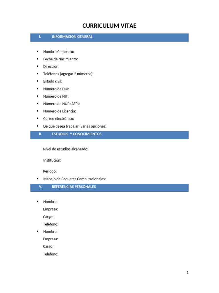 Formato de Curriculum | PDF Formato de Curriculum | PDF