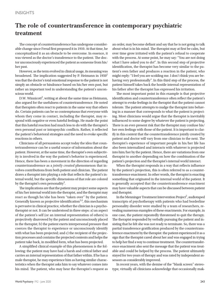 The Role of Countertransference in Contemporary Psychiatric Treatment | PDF
