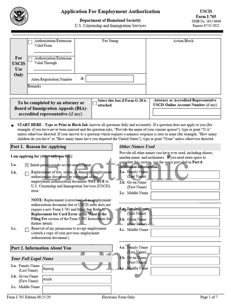 Application I-765 | PDF