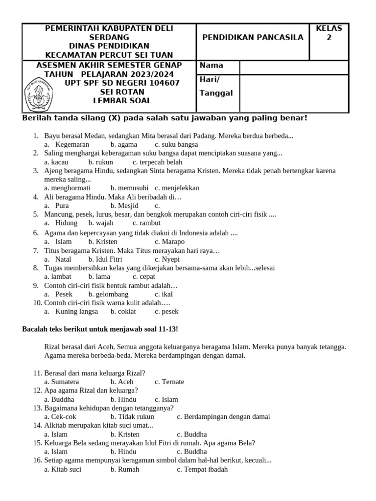 Asa PKN Kelas 2 | PDF
