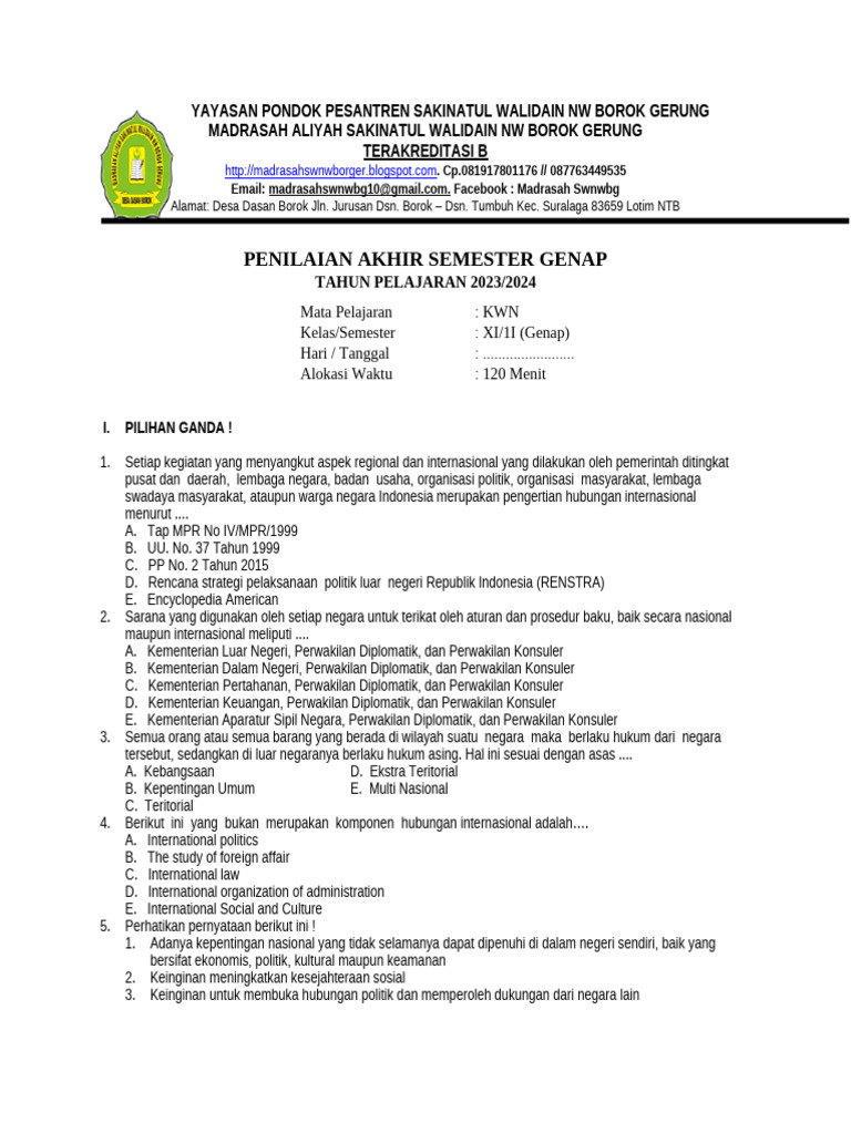 Soal KWN 11 Genap | PDF