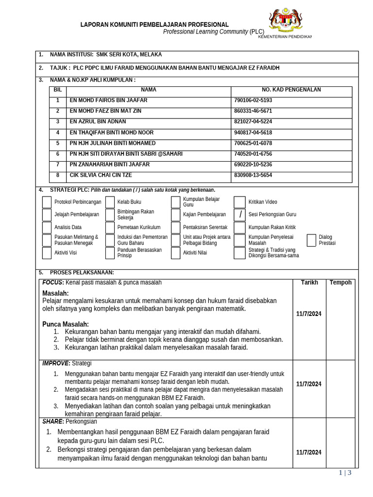 Borang Laporan PLC | PDF