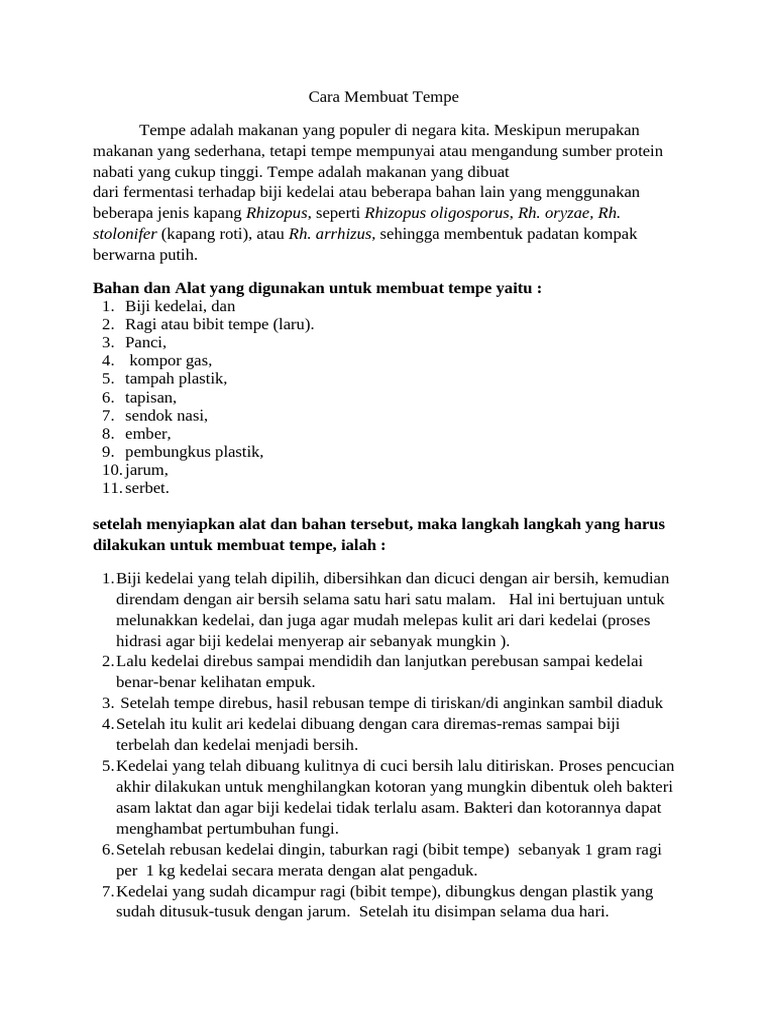 Cara Membuat Tempe | PDF