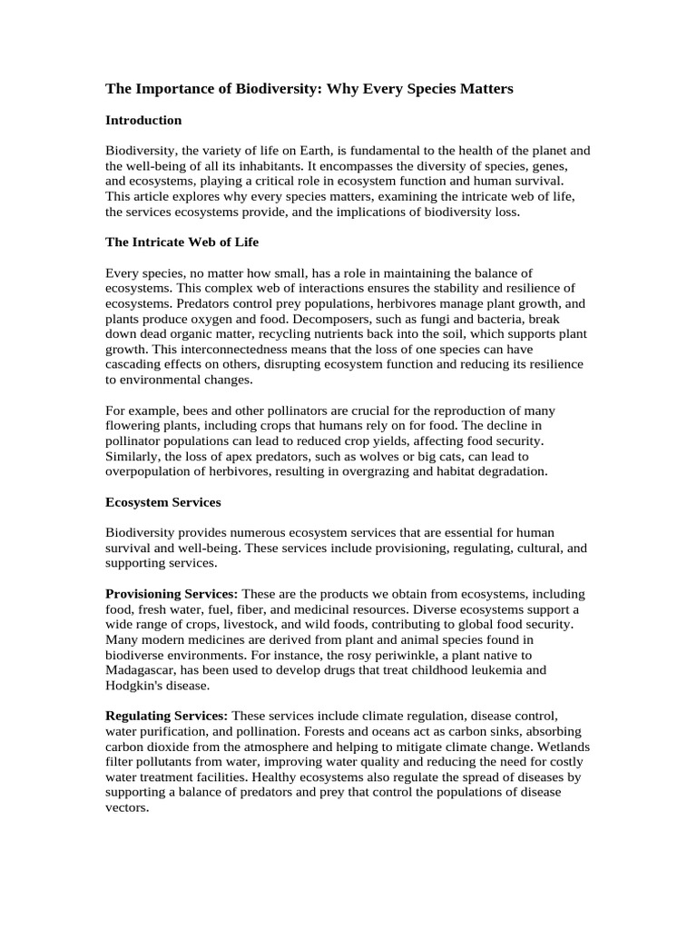 The Importance of Biodiversity | PDF