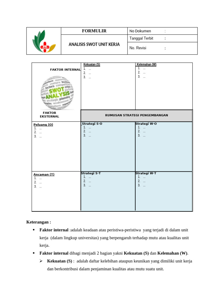 Form Dan Contoh Analisis Swot Untuk Setiap Unit Kerja | PDF