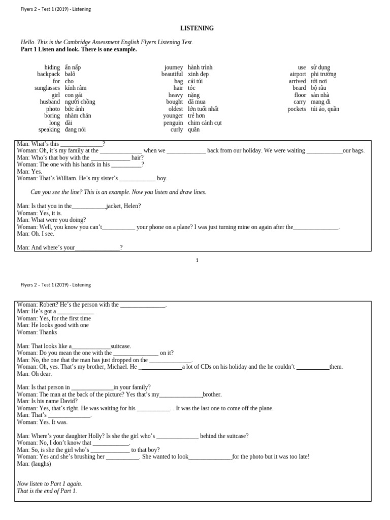 Cambridge Flyers 2 Listening Test 1 | PDF