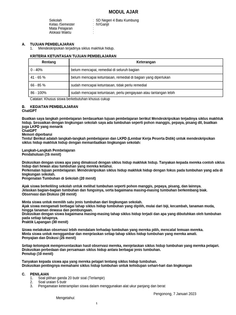 Format Modul Ajar | PDF