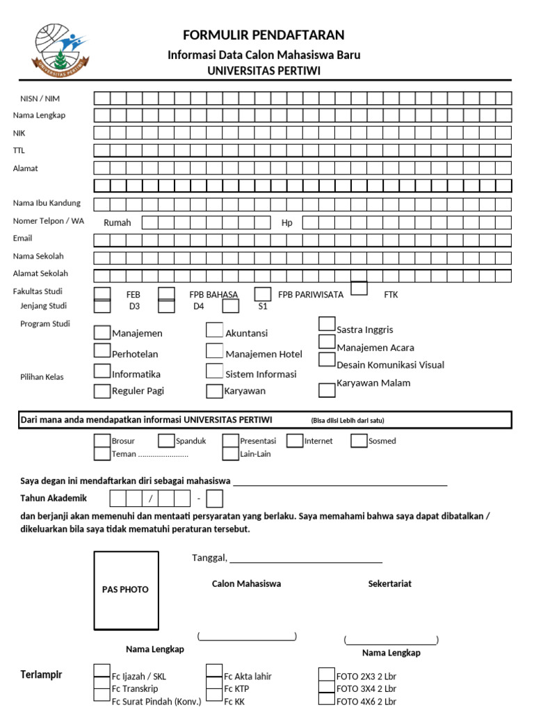 Formulir Pendaftaran PMB | PDF