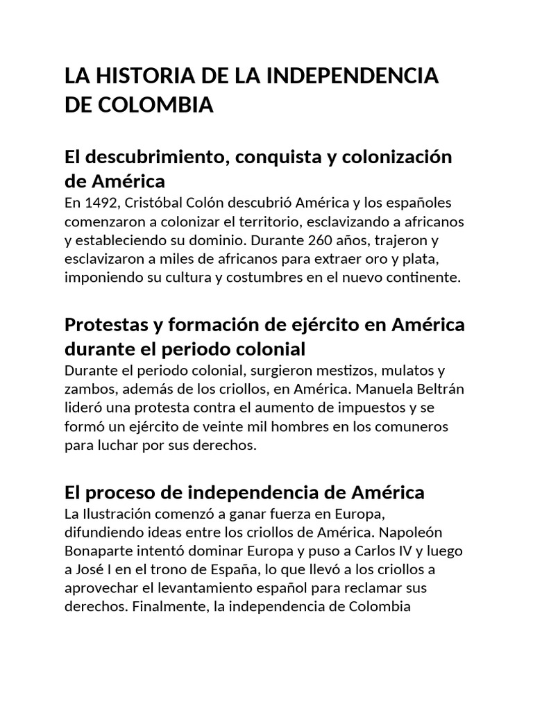 La Historia de La Independencia de Colombia | PDF