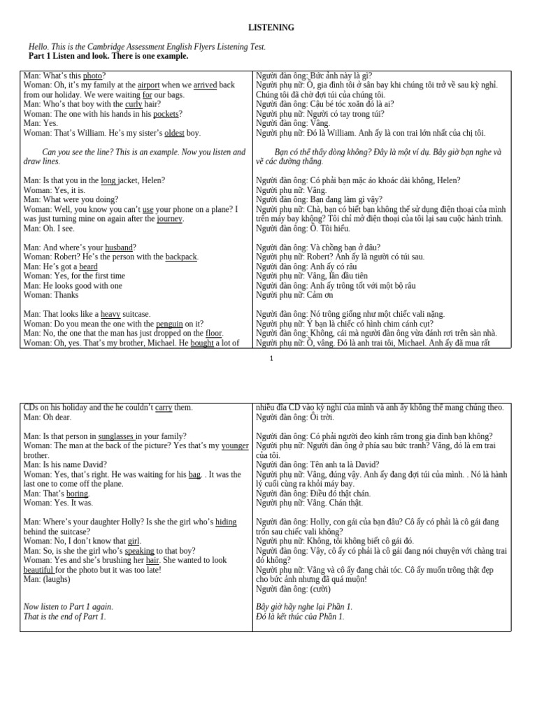 Flyers 2 Listening Test Part 1 | PDF