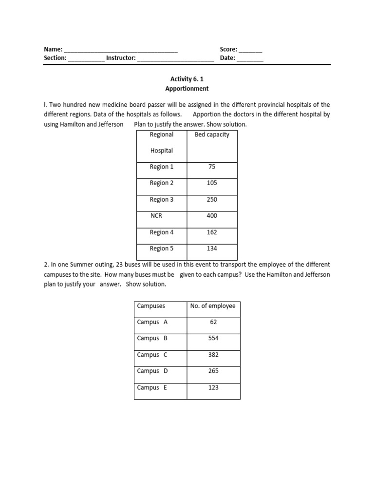 Apportionment Solutions Using Hamilton, Jefferson, and Huntington-Hill ...
