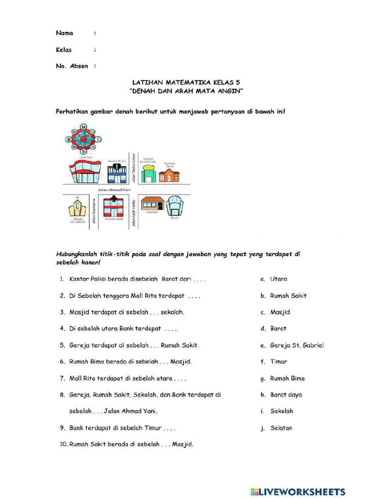Denah Dan Arah Mata Angin Interactive Worksheet | PDF