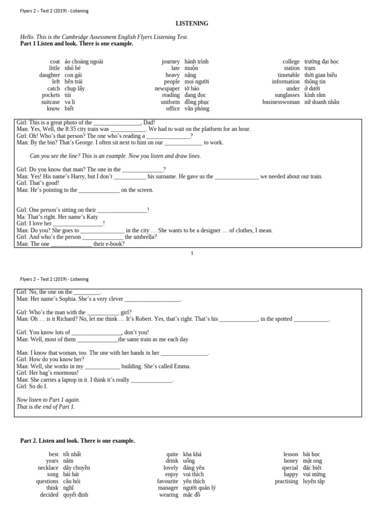 Flyers 2 - Test 2 (2019) - Listening | PDF