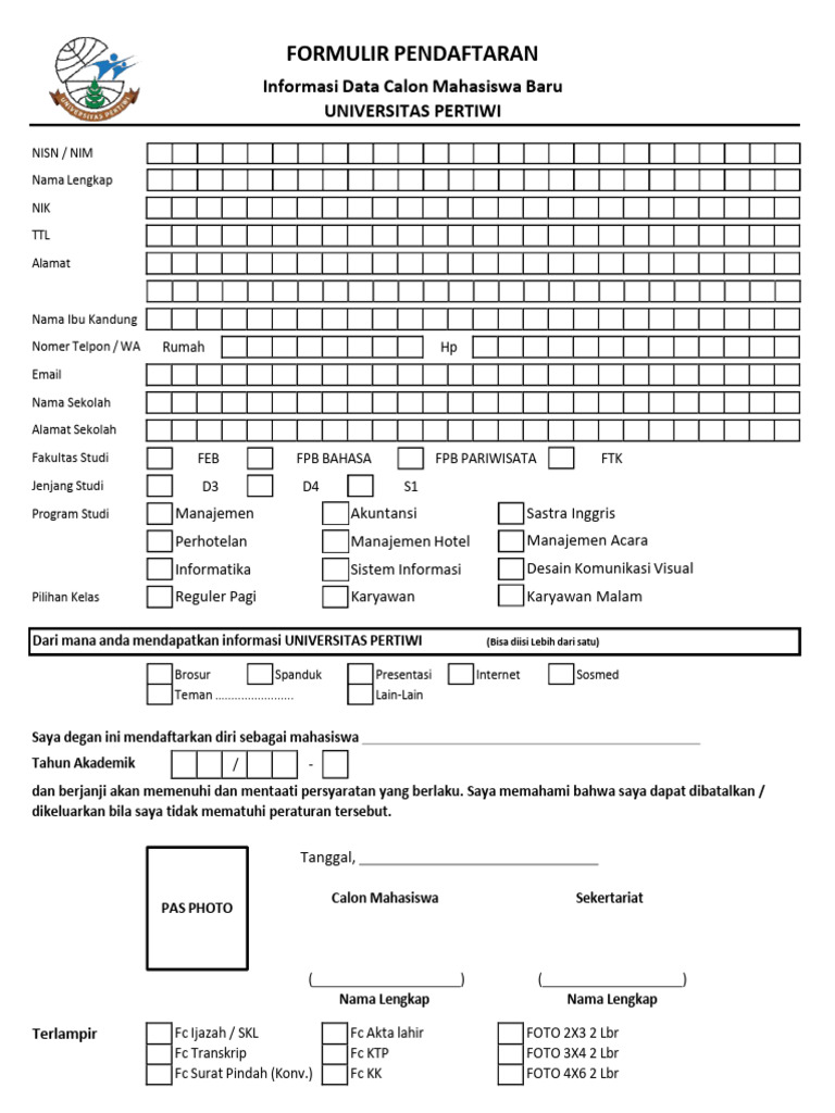 Formulir Pendaftaran PMB - | PDF
