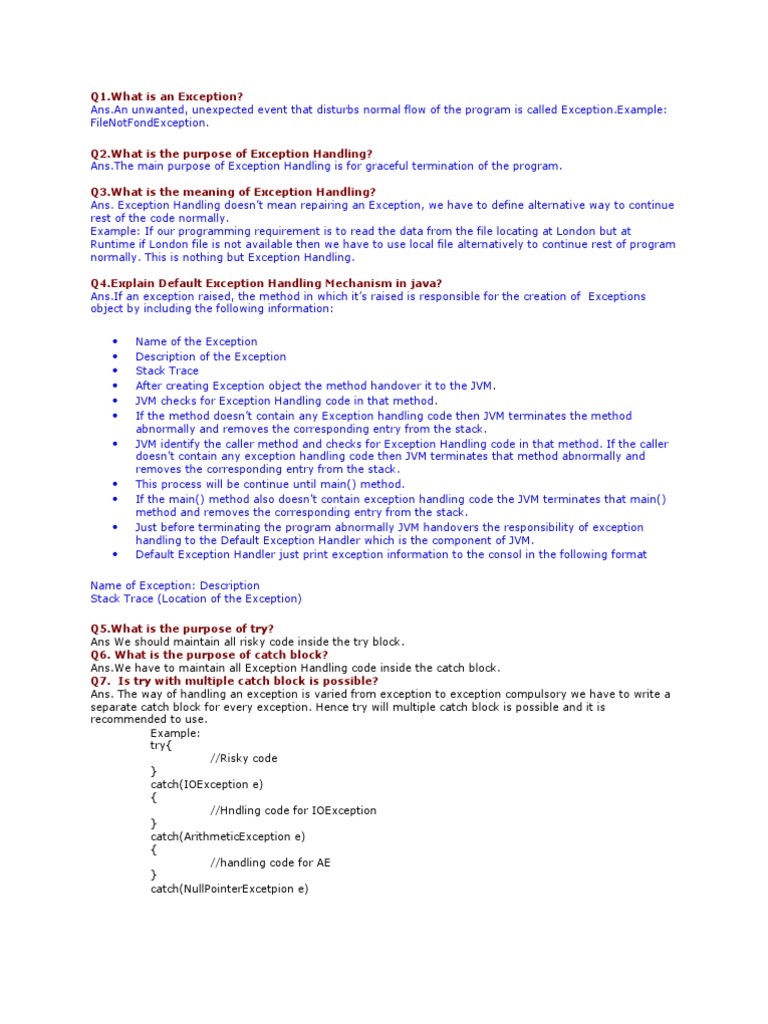 Exception Handling Interview Questions | PDF | Java (Programming ...