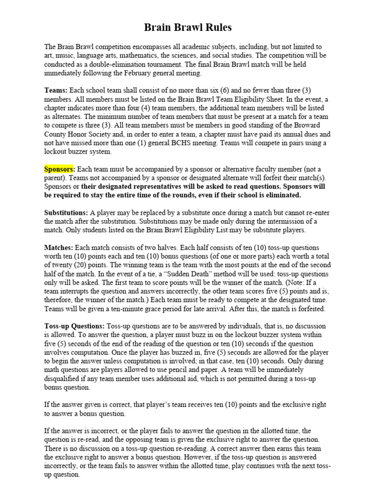 Brain Brawl Rules | PDF
