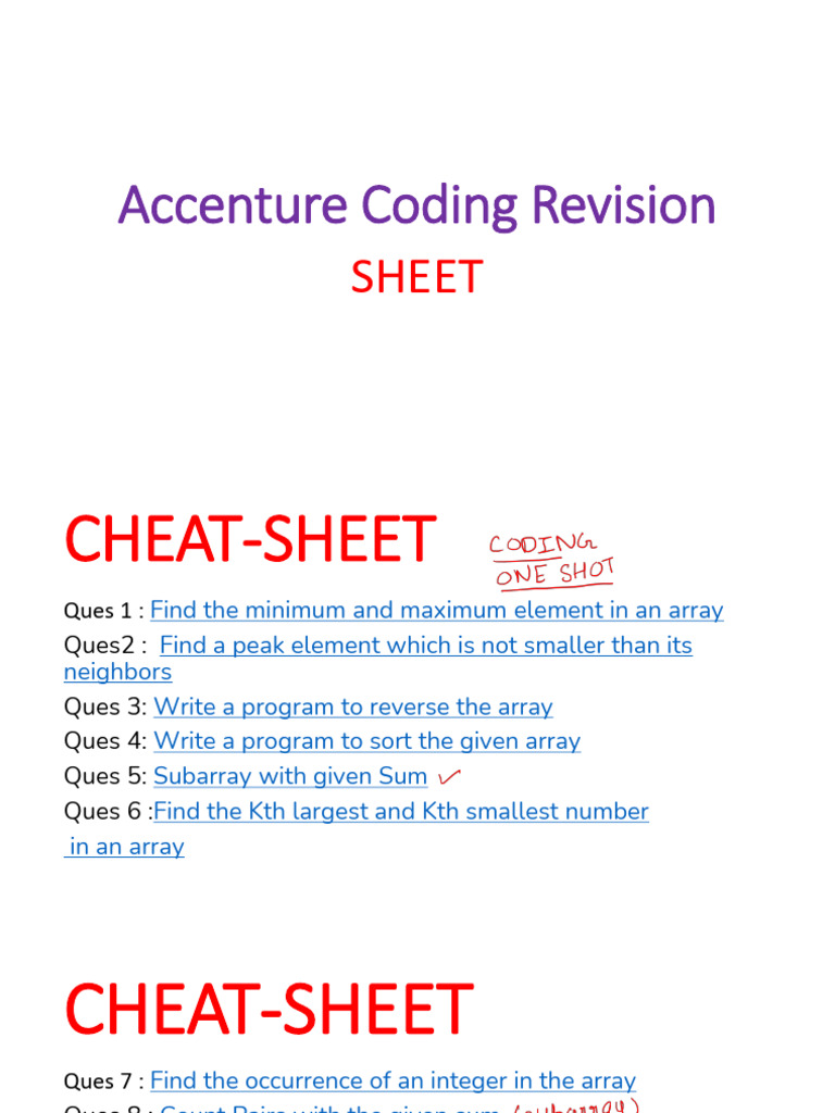 Accenture Coding Revision Sheet | PDF