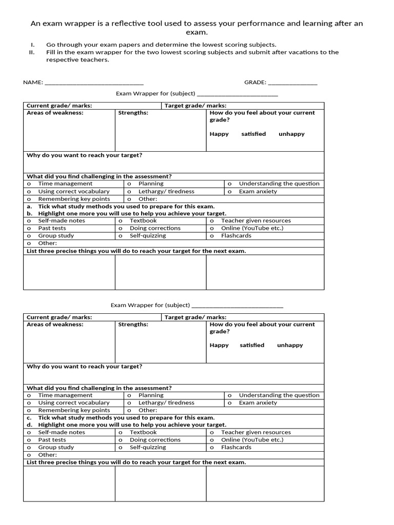 Exam Wrapper_Edited | PDF