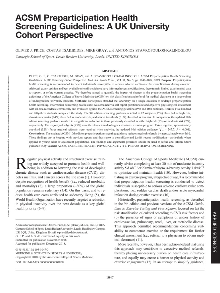 ACSM Preparticipation Health Screening Guidelines .25 | PDF