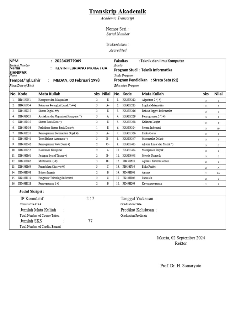 Cetak-Transkrip-202343579069 | PDF
