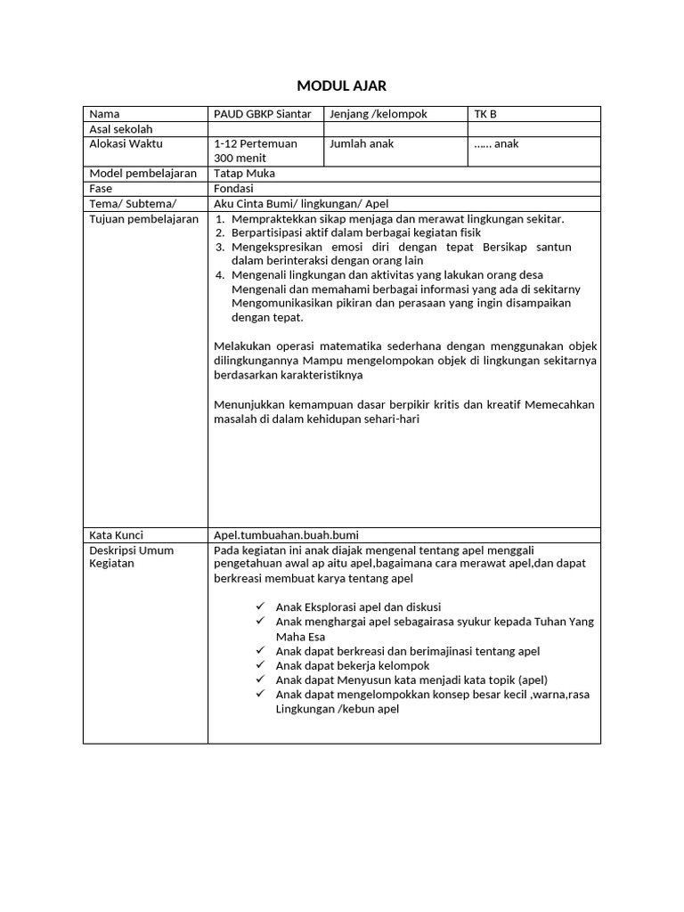 Modul Ajar TK | PDF