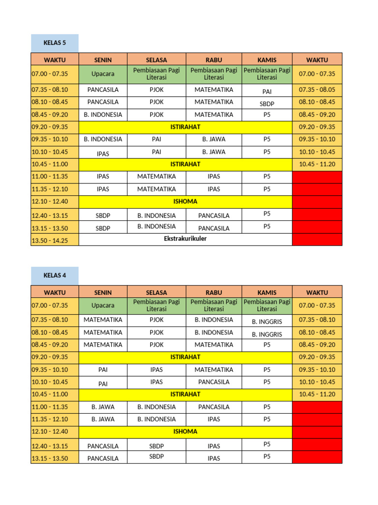 Contoh Jadwal 5 Hari | PDF