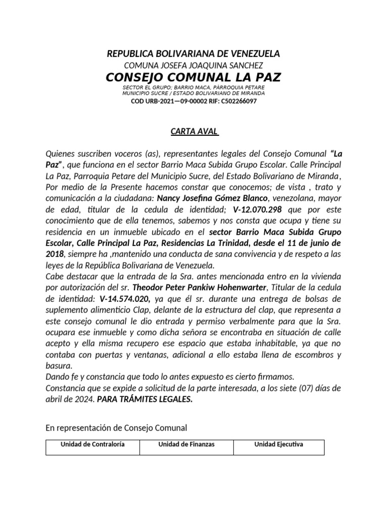 Carta Aval de Ocupante | PDF